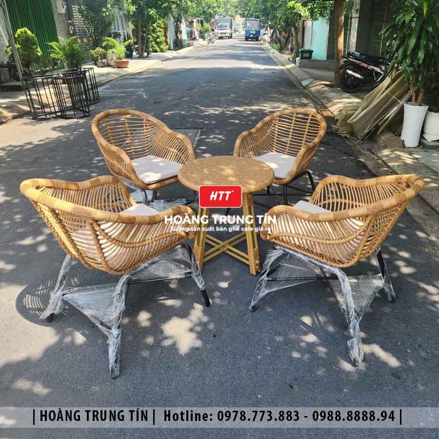 Bàn ghế nhựa giả mây ngoài trời HTT14