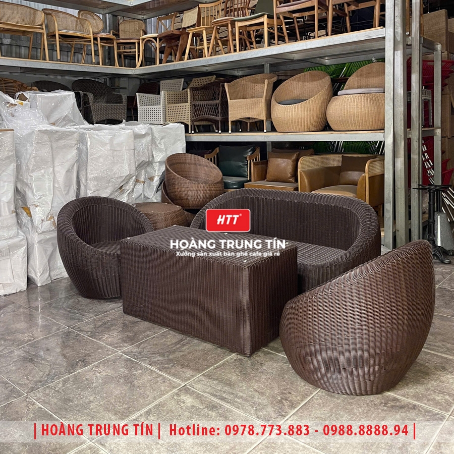 Bàn ghế trứng đan nhựa giả mây HTT14